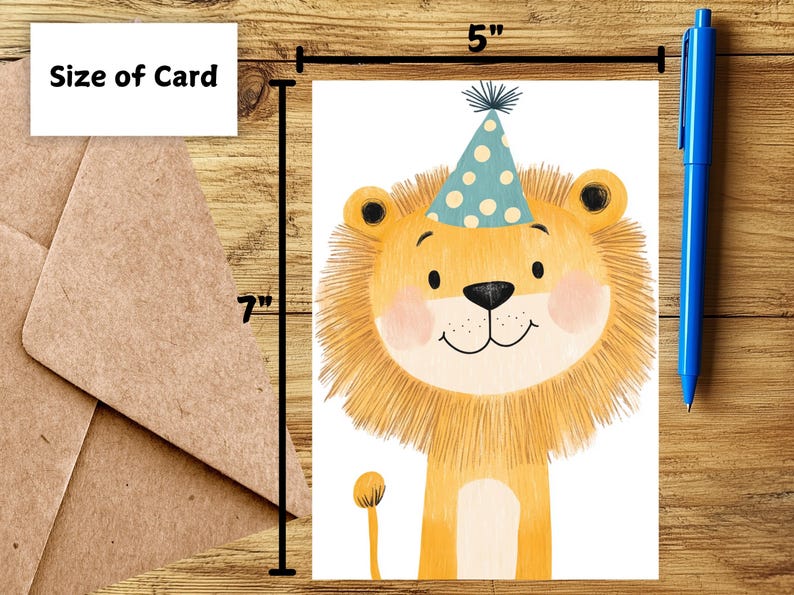 Cute Lion Birthday Card for Kid - Happy Birthday Card Lion Illustration ...