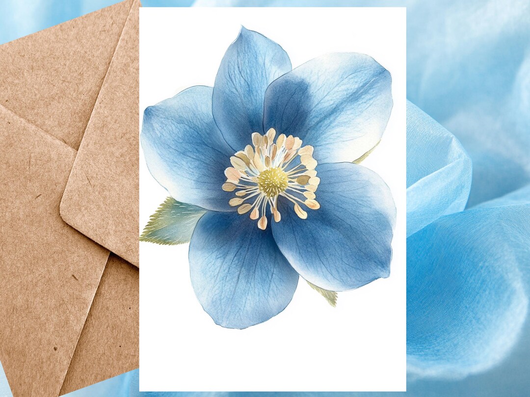 Blue Flower Card, Floral Print Watercolor Blue Hellebore Card, Spring ...