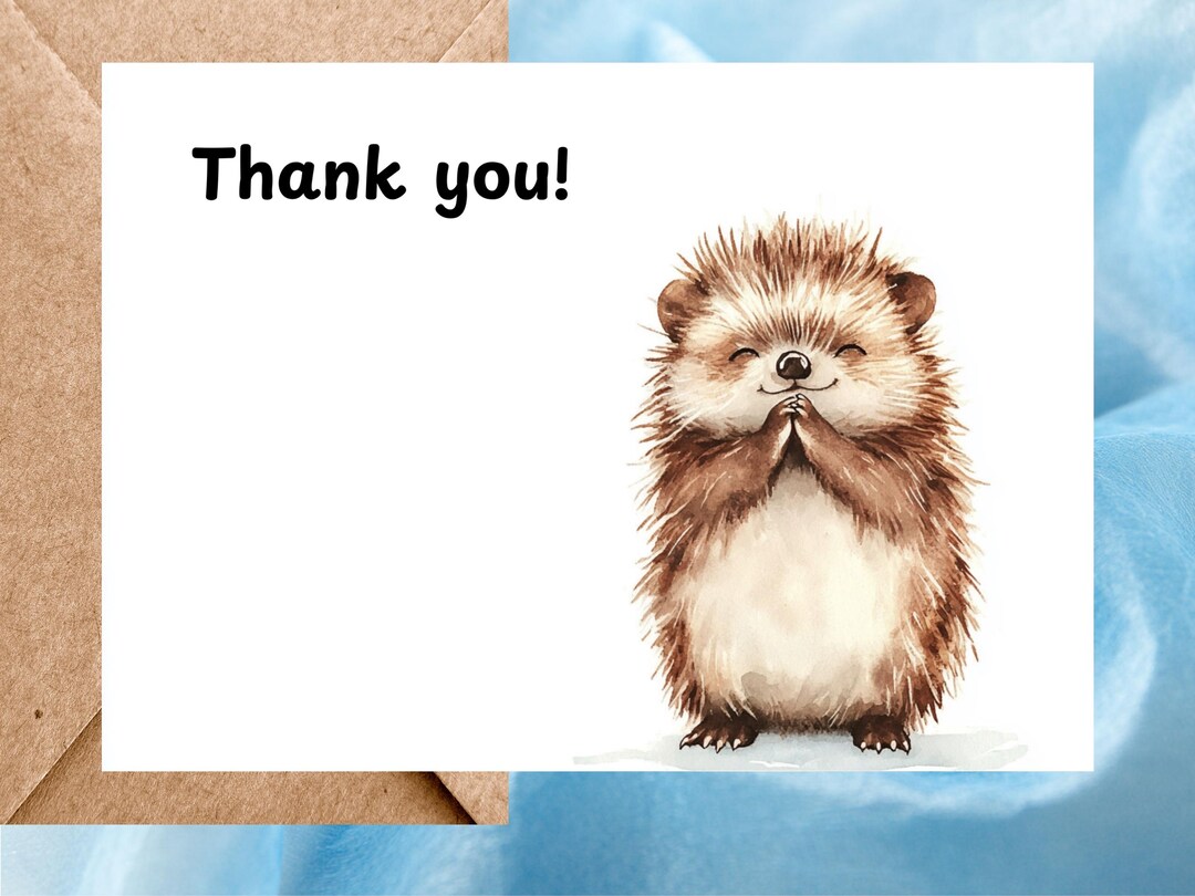 Hedgehog Thank You Cards, Watercolor Hedgehog Thank You Greeting Card ...