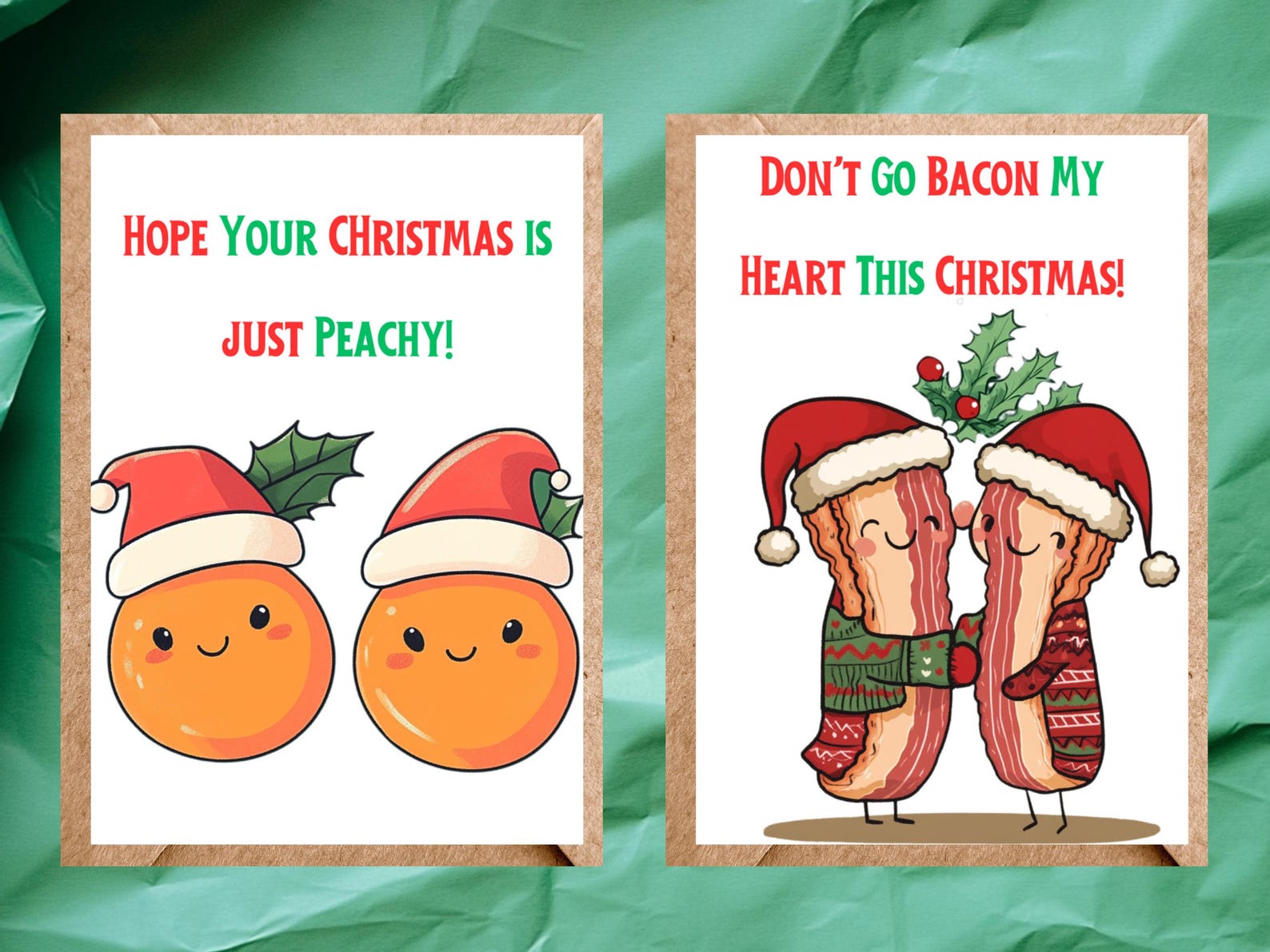 Punny Christmas Cards Holiday Box Set 20 Pack Cute Seasonal Food and ...