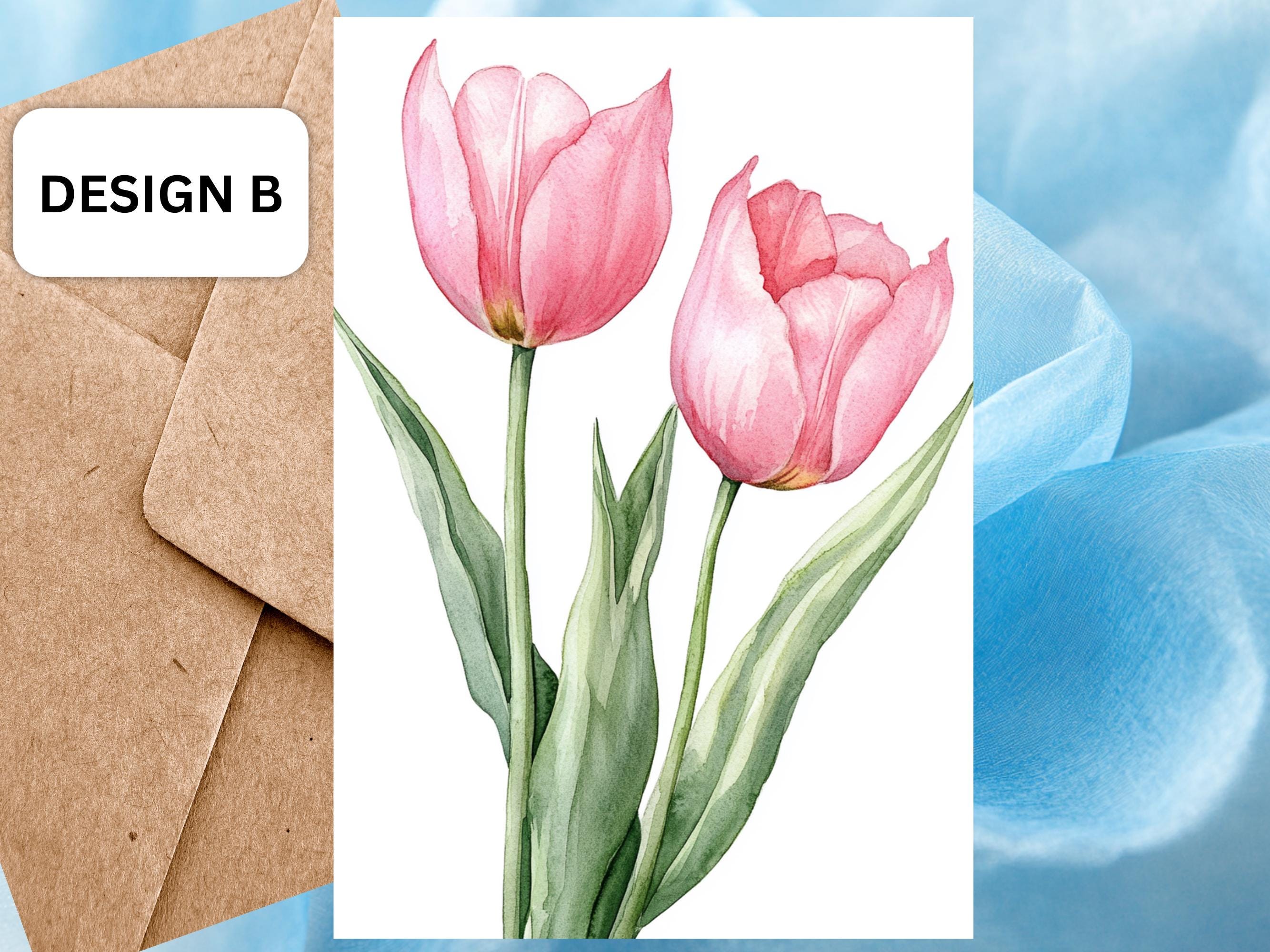 Pink Tulip Flower Card, Floral Print, Watercolor Floral Card, Spring ...