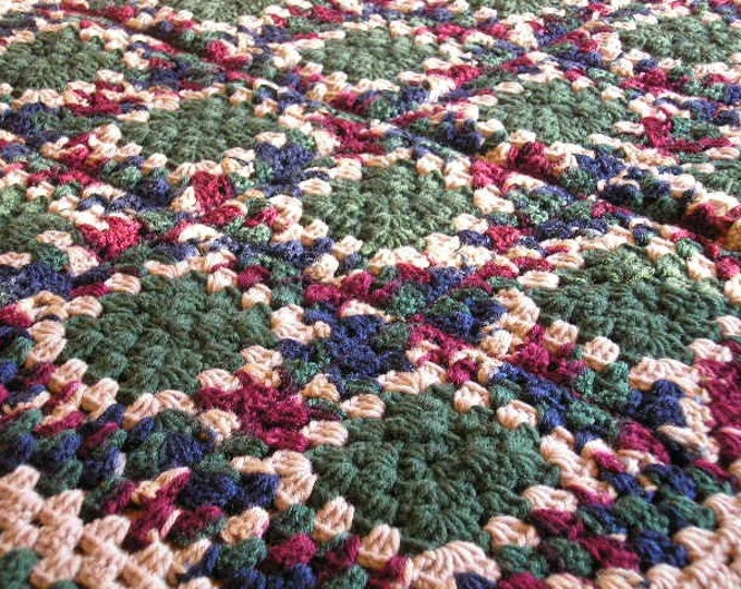 Granny Square Afghan Berry Field Lap Blanket With Navy Blue - Etsy