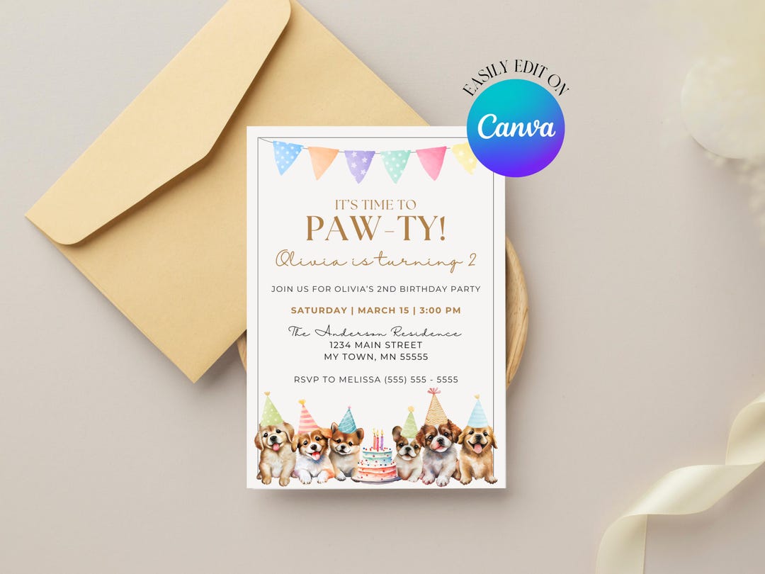 EDITABLE Time to Paw-ty Birthday Invitation | Dog Theme Birthday | Time ...