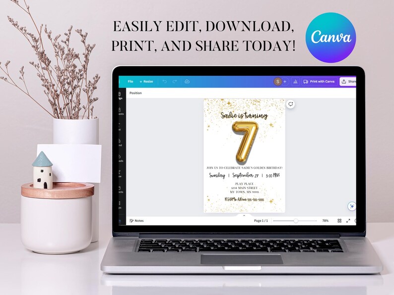 EDITABLE 7th Golden Birthday | Golden Birthday | 7th Birthday Party ...