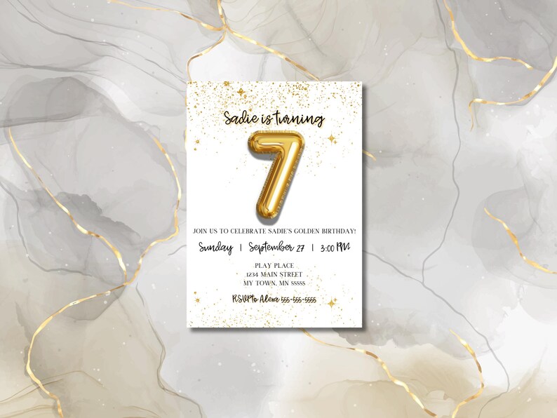 EDITABLE 7th Golden Birthday | Golden Birthday | 7th Birthday Party ...
