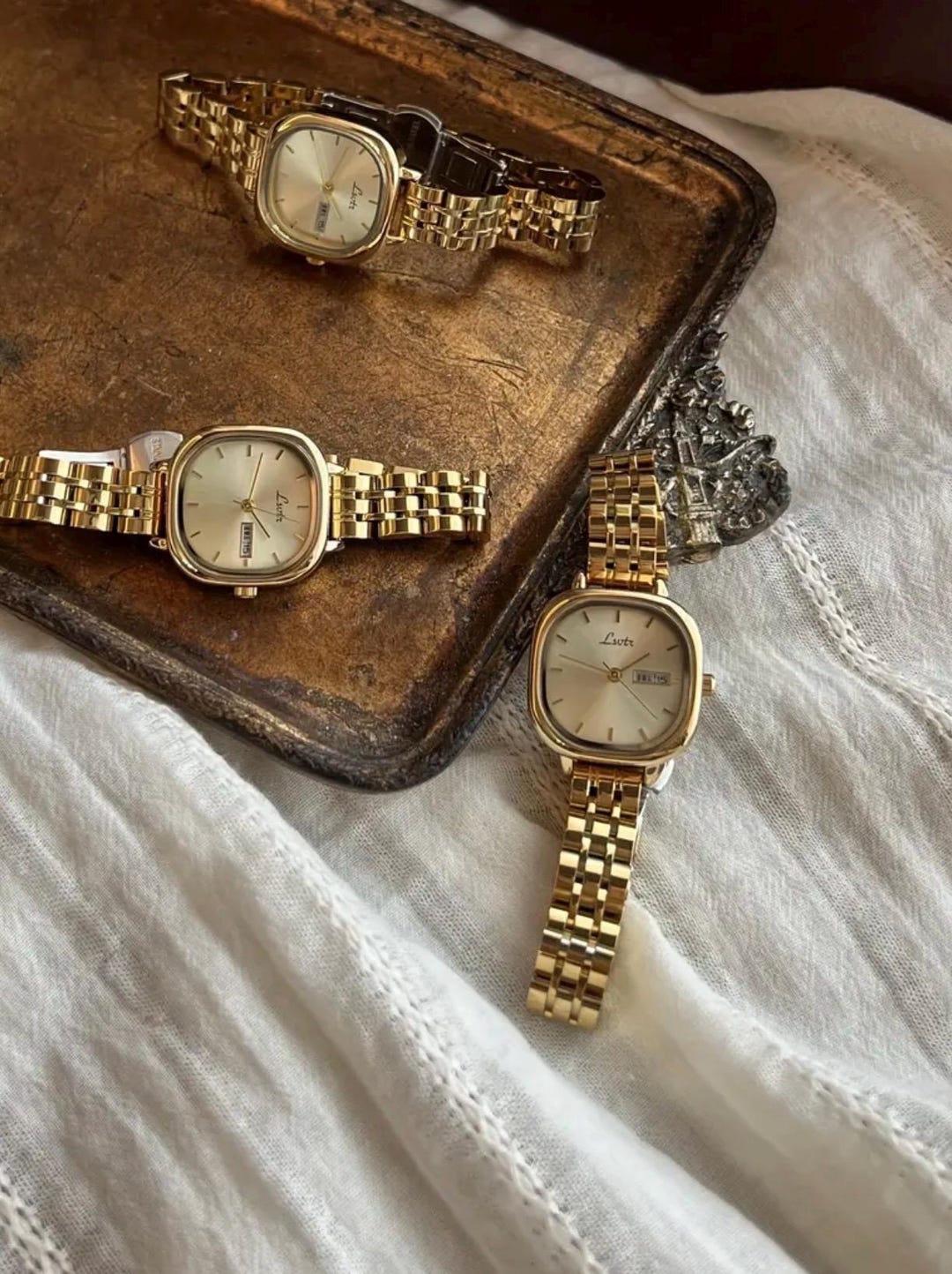 Golden Quartz Watch - Etsy