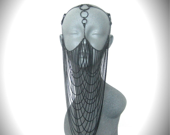 Unisex Leather Chain Veil, Exotic Face Jewelry, Face Jewelry, Leather ...