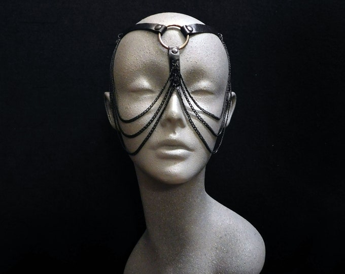 Unisex Face Jewelry, Black Leather Face Chain, Leather Face Harness ...