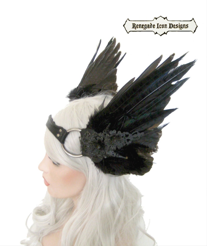 Winged Headpiece, Raven Feather Headwear, Unisex Headpiece, Custom ...
