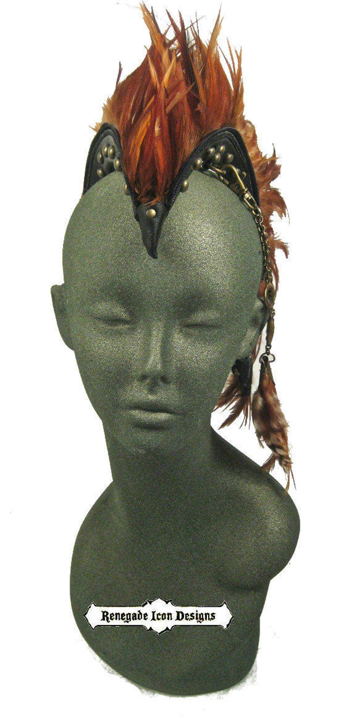 Mohawk Leather Feather, Tribal Mohawk, Mad Max, Burning Man, Unisex ...