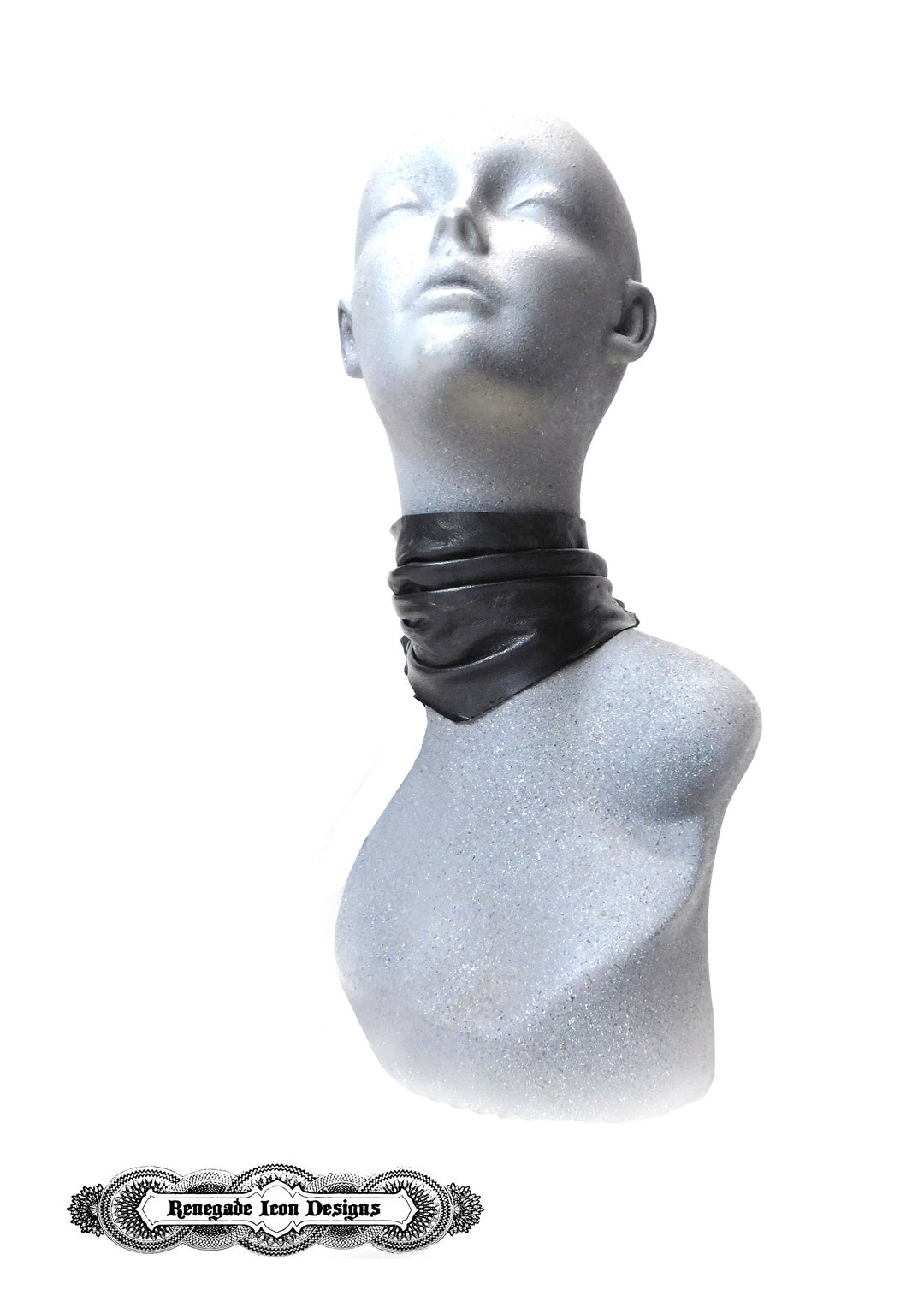 Black Leather Collar Scarf Wrap, Soft Leather Collar Scarf Choker ...