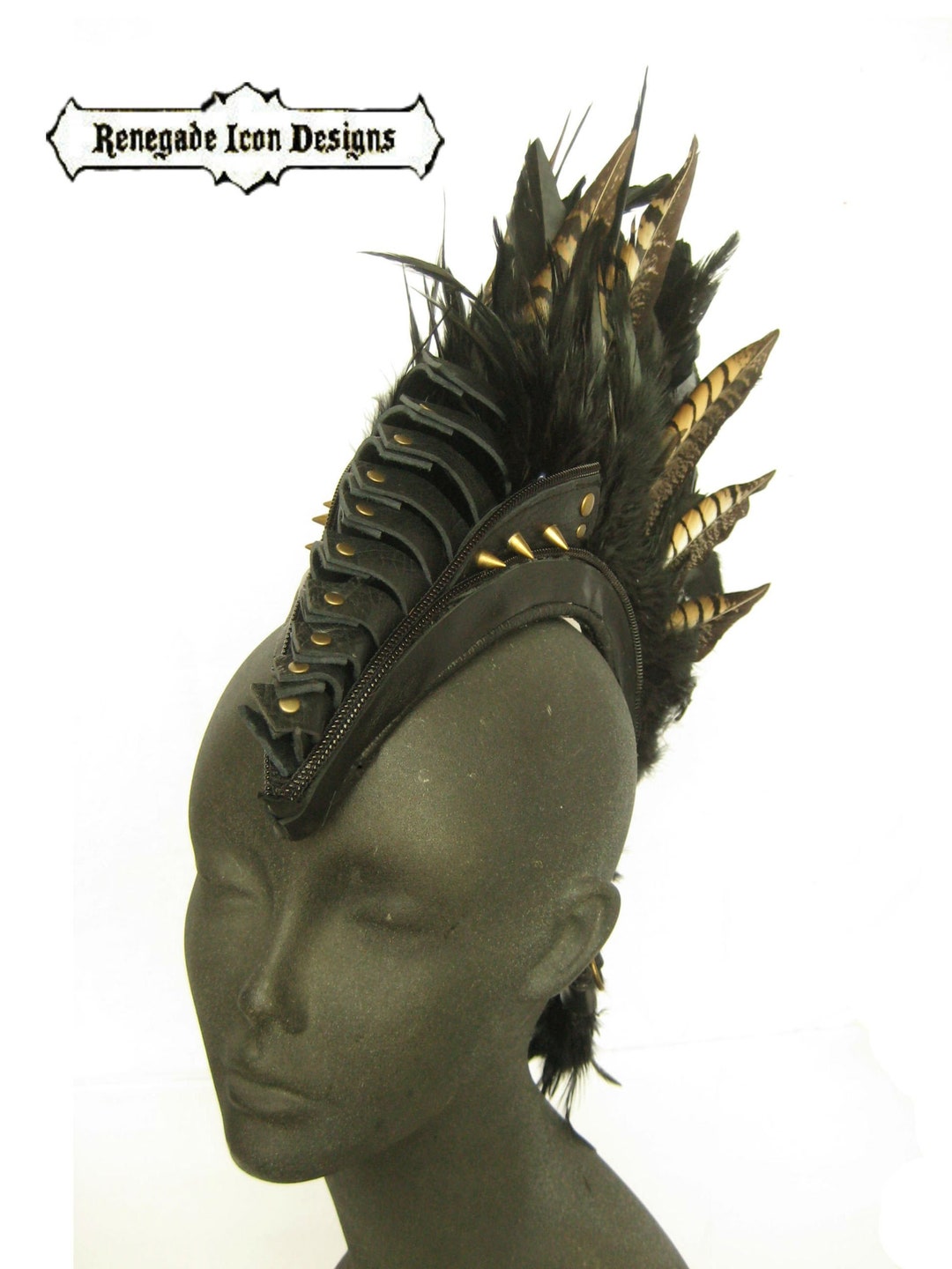 Mohawk Headpiece Leather Feather Head Dress, Shaman, Warrior, Tribal ...