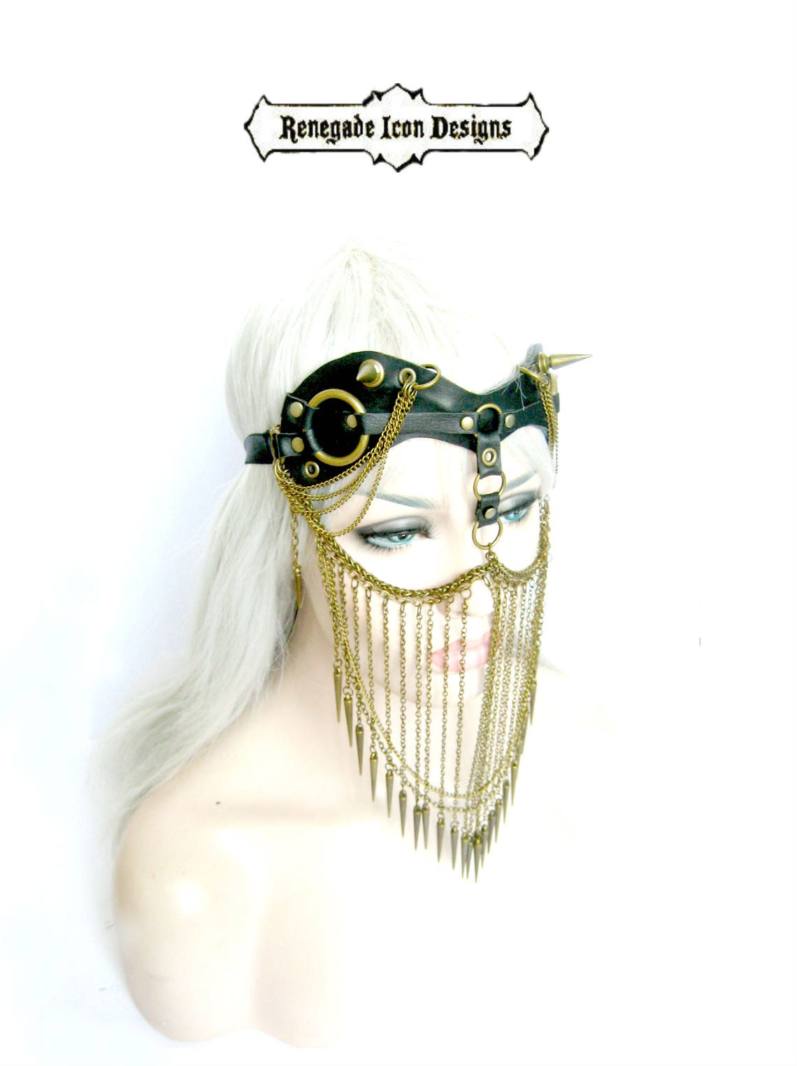 Unisex Leather Face Chain Spike Veiled Headpiece Unisex Face - Etsy