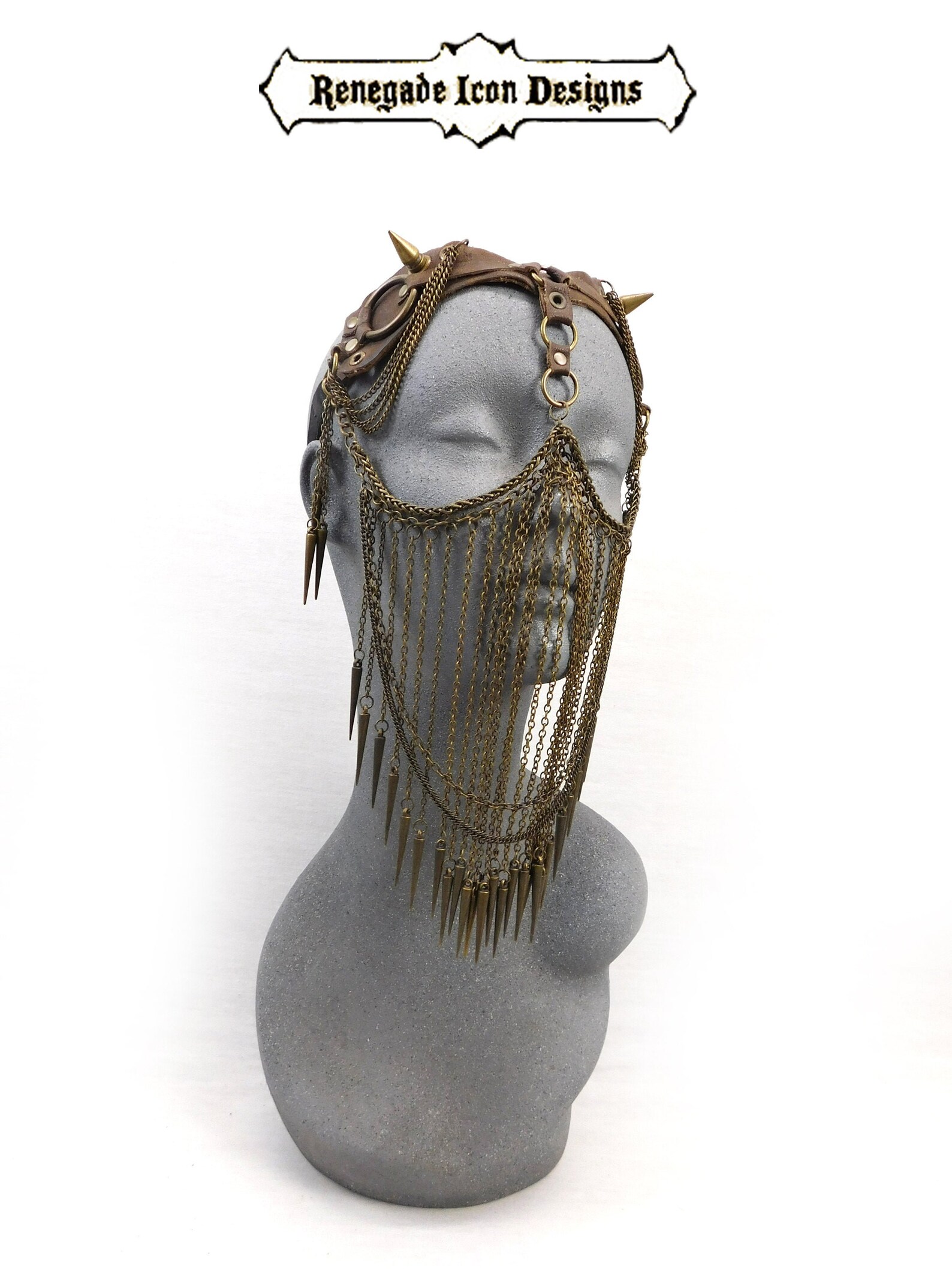 Unisex Leather Face Chain Spike Veiled Headpiece Unisex Face - Etsy