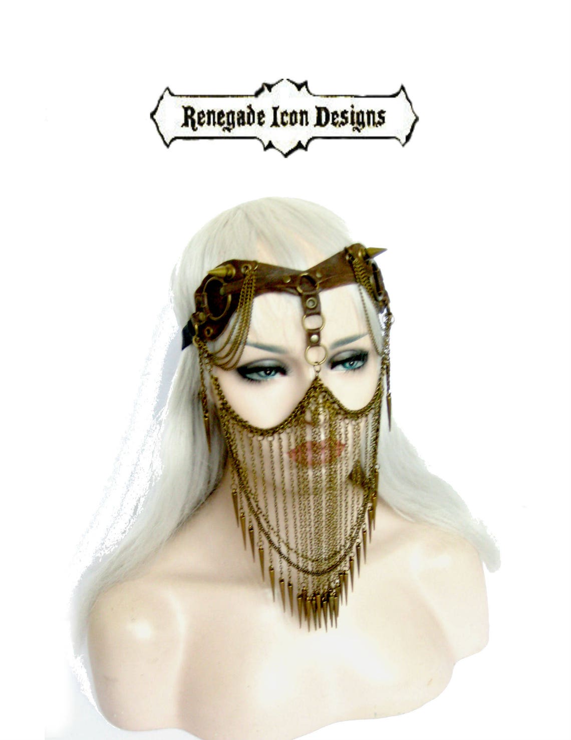 Unisex Leather Face Chain Spike Veiled Headpiece Unisex Face - Etsy