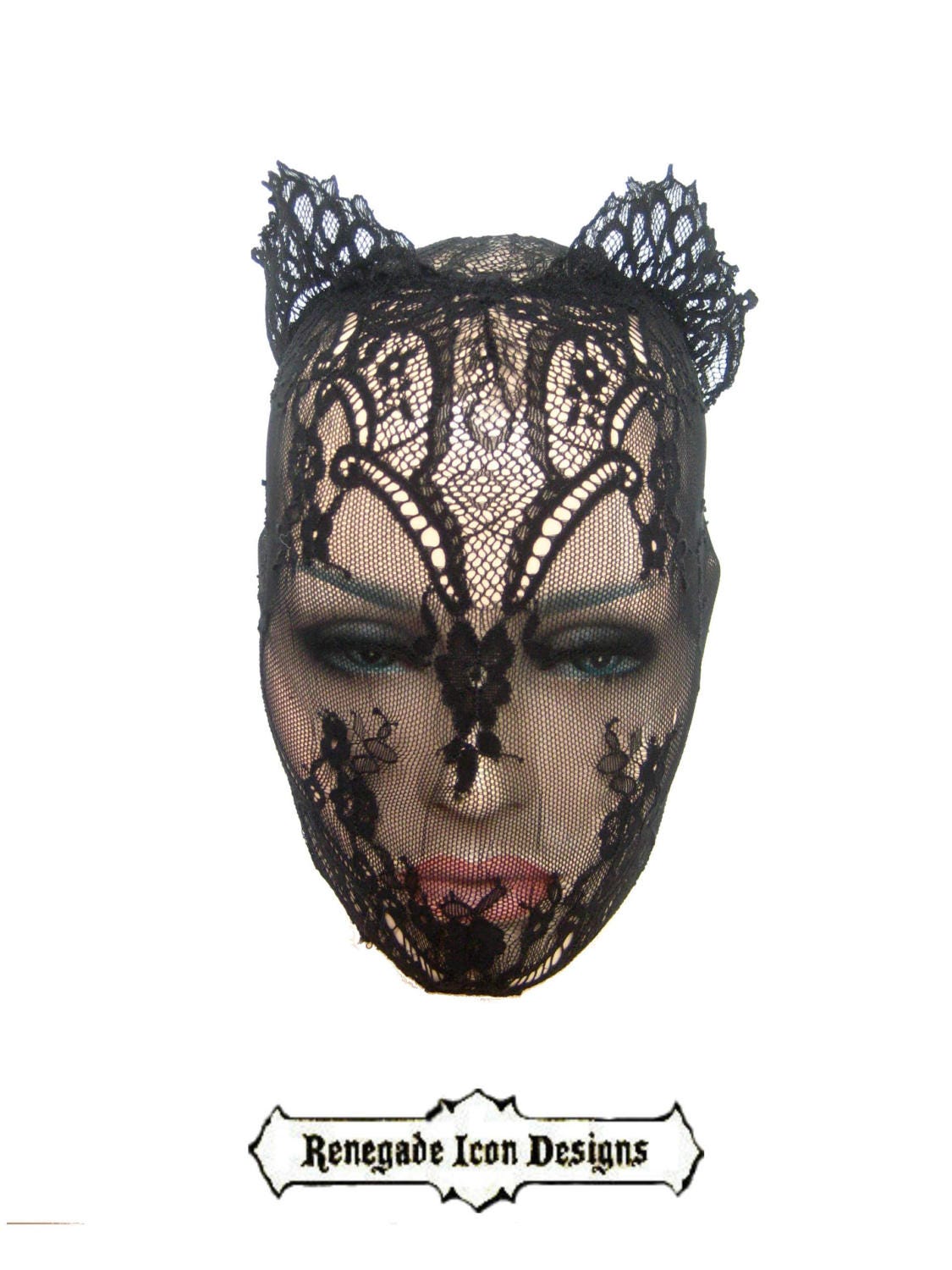 Black lace mask Lace kitty mask fetish lingerie fantasy | Etsy