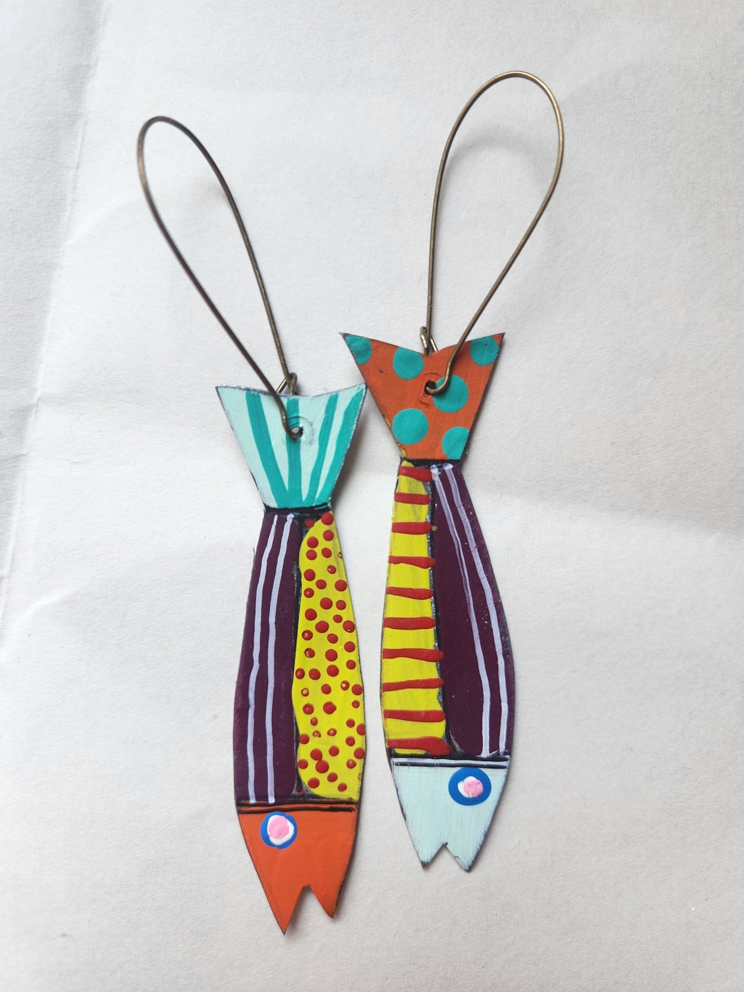 Fish #2 Painted Reclaimed Tin in Plum, Chartreuse and Orange - Etsy