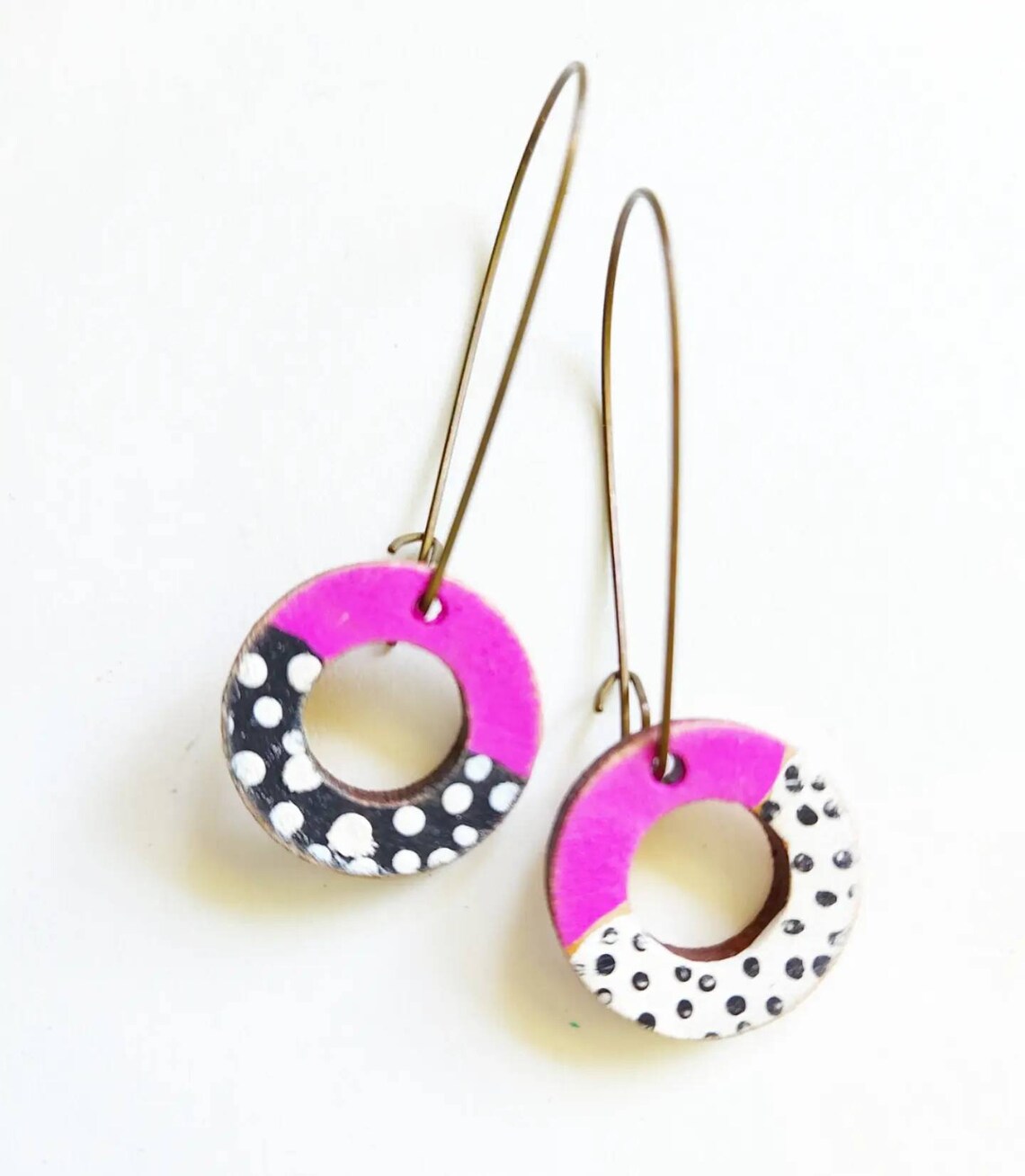 Wooden Hoops With Black and White Polka Dots - Etsy