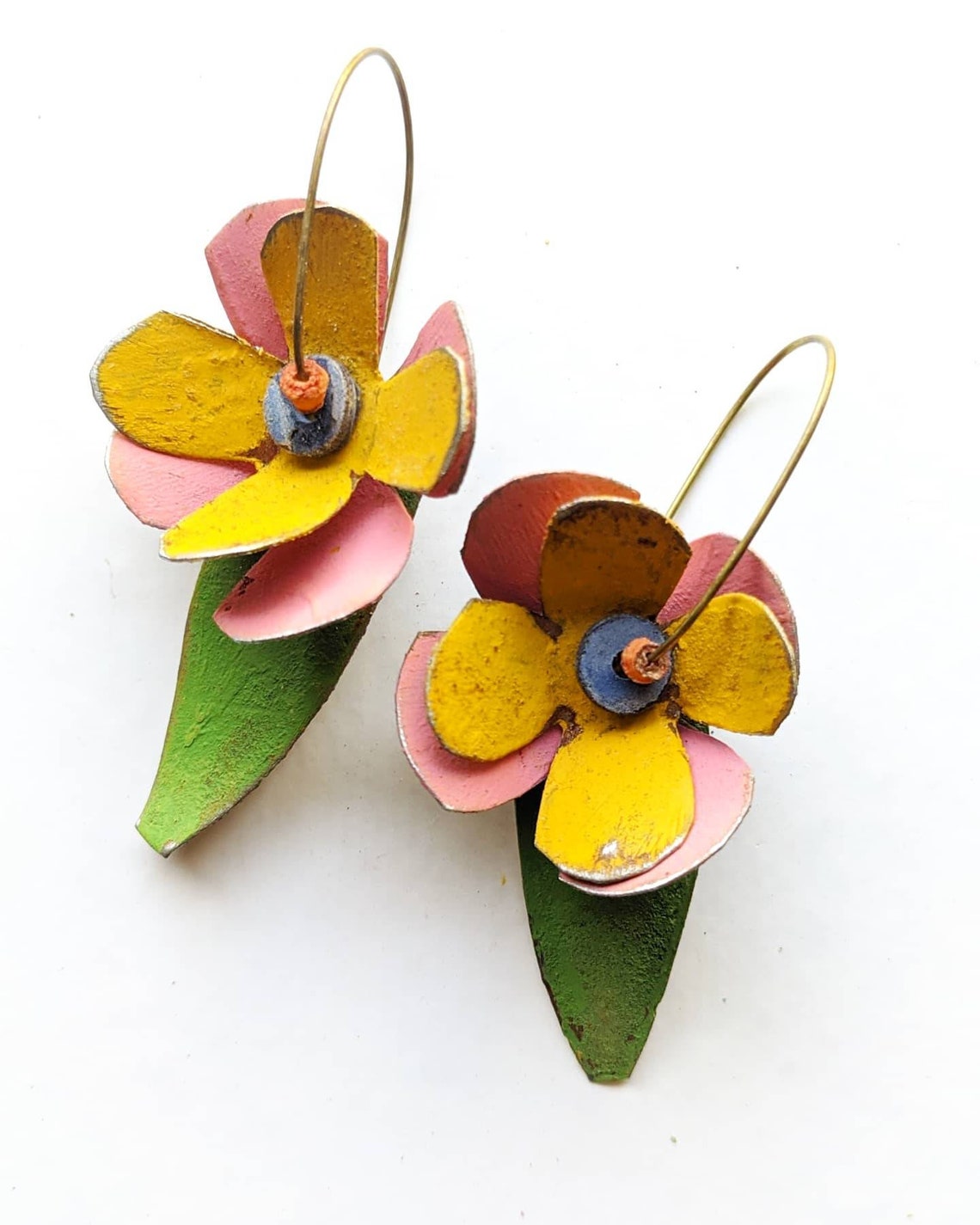 Spring Bloom Earrings With Leaf - Etsy