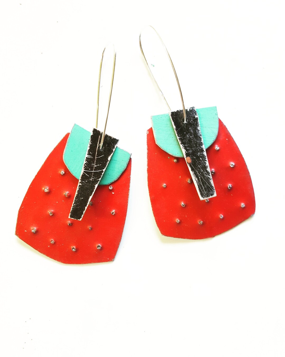 Red Stamped Tin With Aqua and Black - Etsy