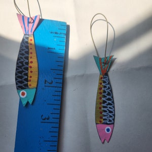 Painted Tin Fun Fish in Yellow, Black, Aqua and Pink - Etsy