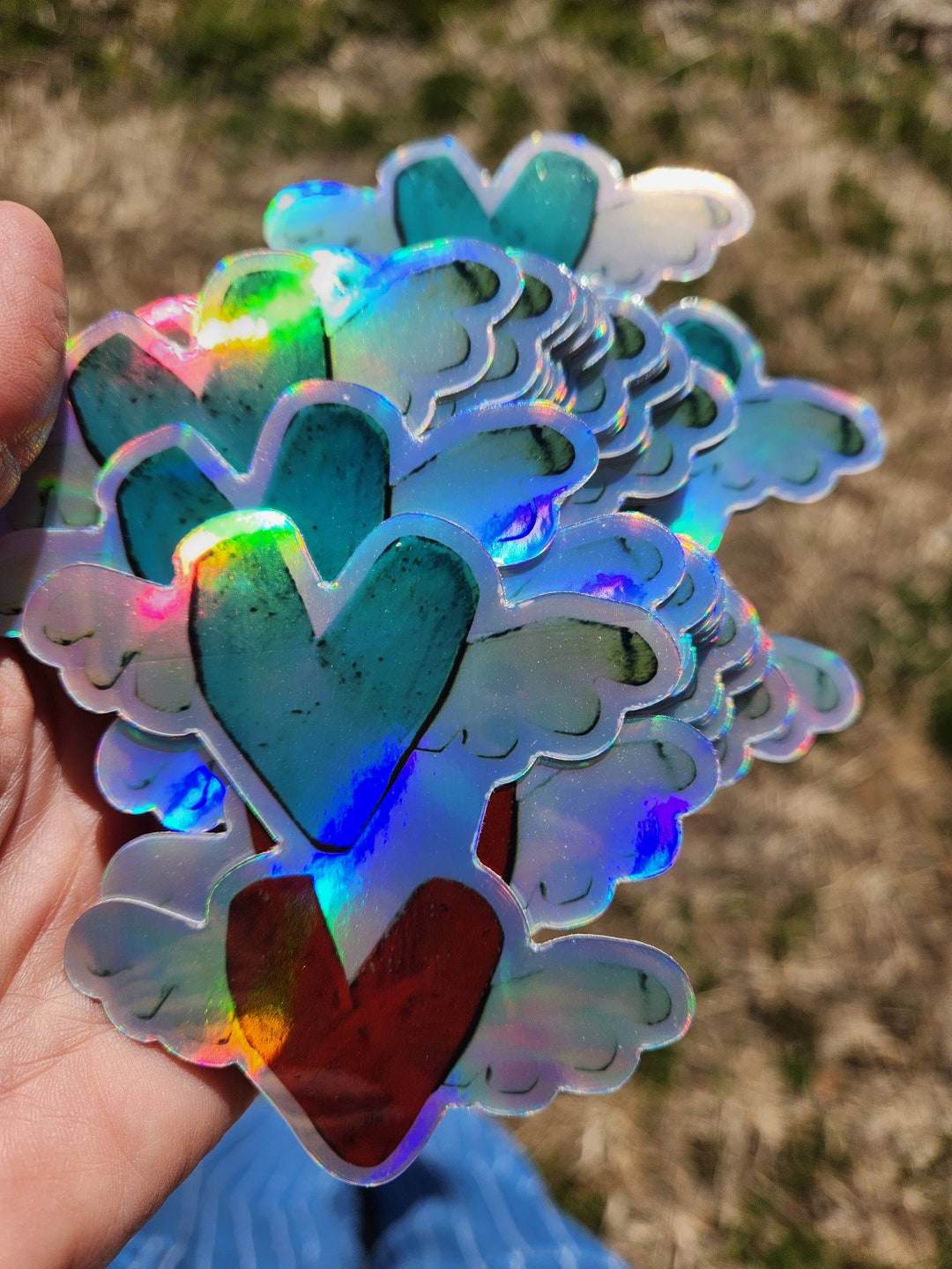 Holographic Winged Hearts Sticker - Etsy