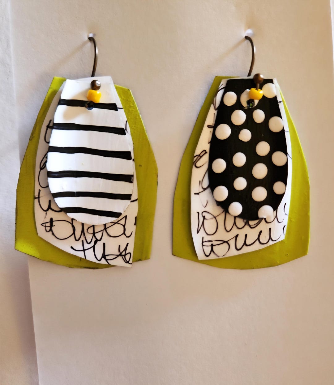 Fabulous FUN Chartreuse Painted Tin Earrings - Etsy