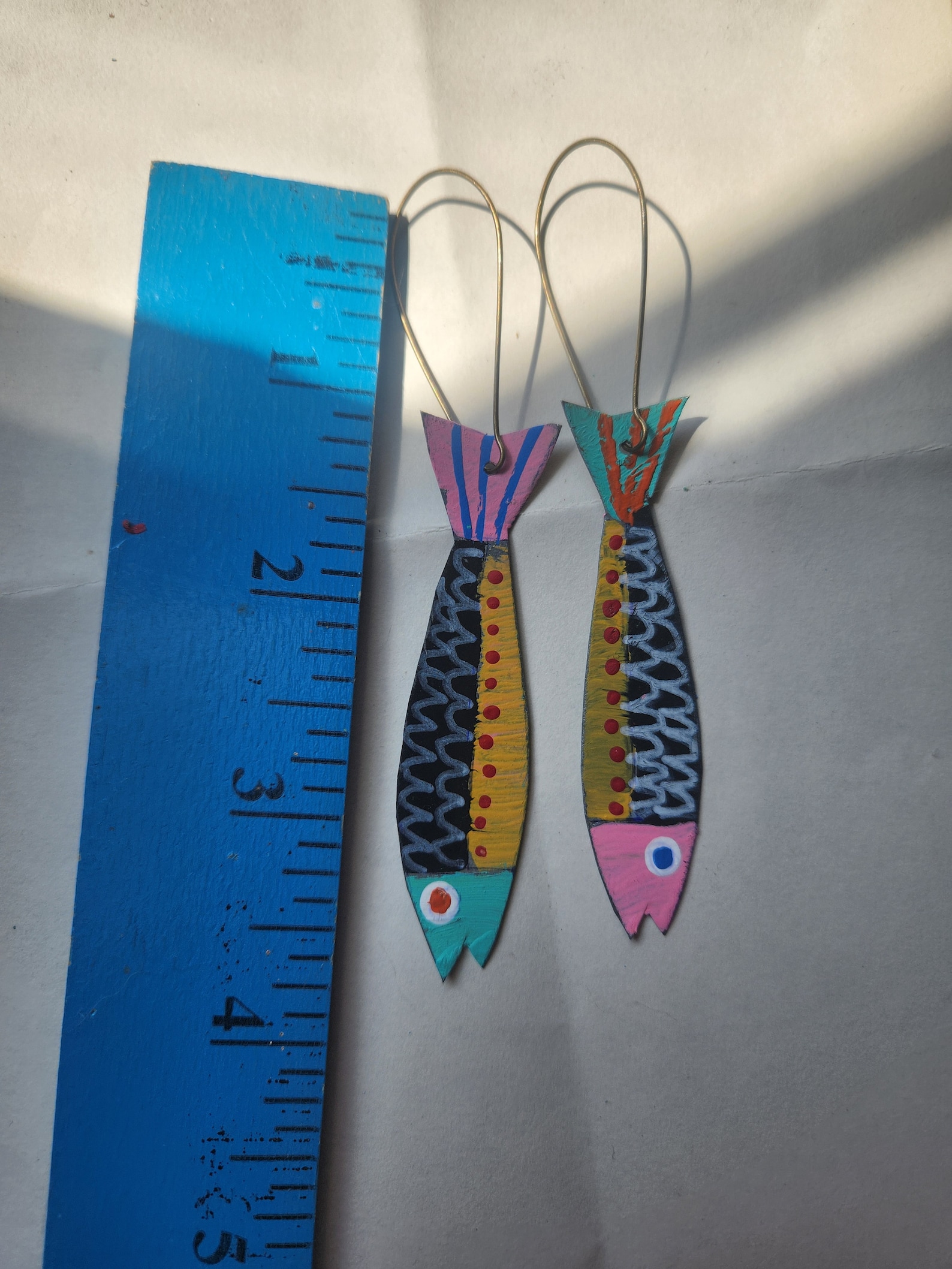 Painted Tin Fun Fish in Yellow, Black, Aqua and Pink - Etsy