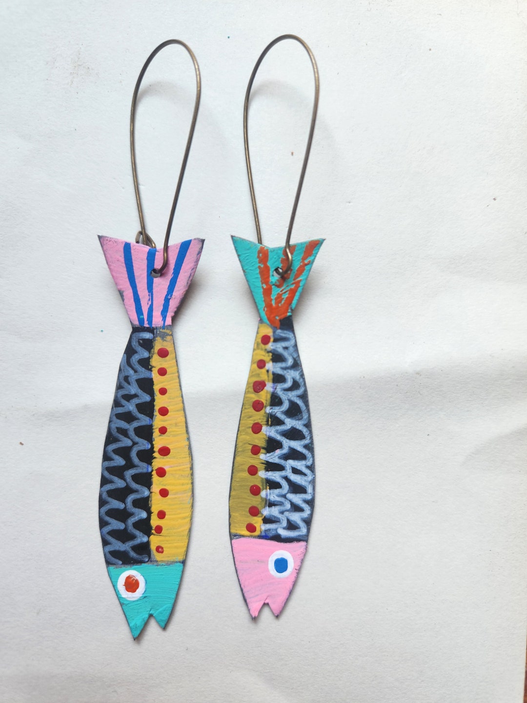 Painted Tin Fun Fish in Yellow, Black, Aqua and Pink - Etsy