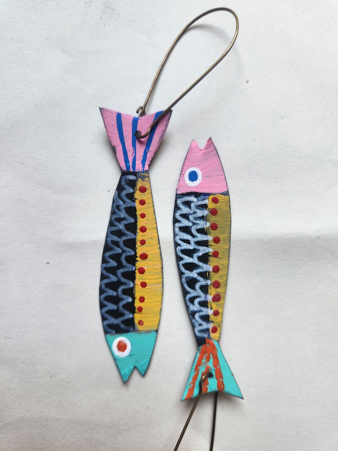 Painted Tin Fun Fish in Yellow, Black, Aqua and Pink - Etsy