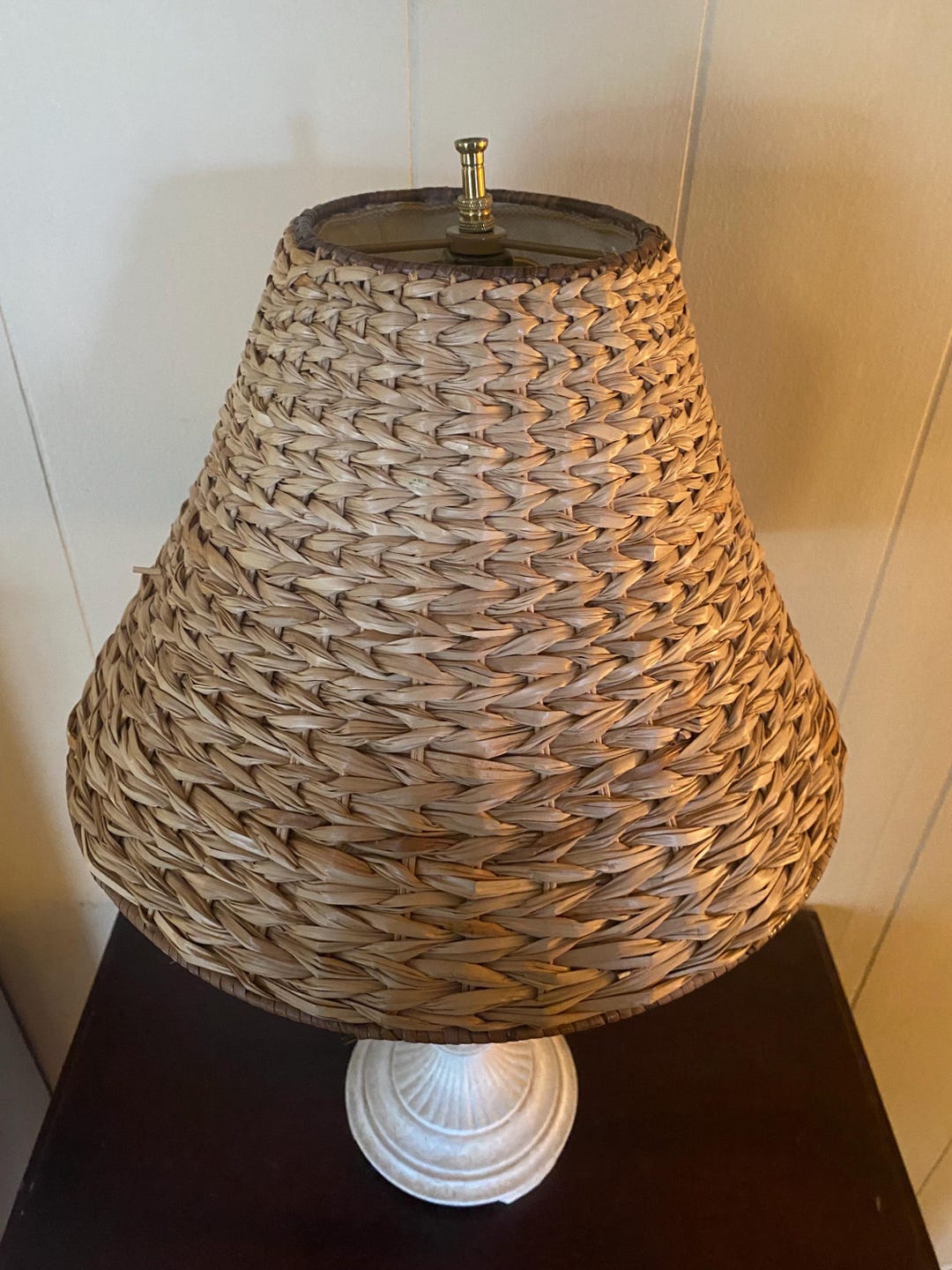 Vintage Wicker Water Hyacinth Spider Table Lamp Shade With Upholstered ...