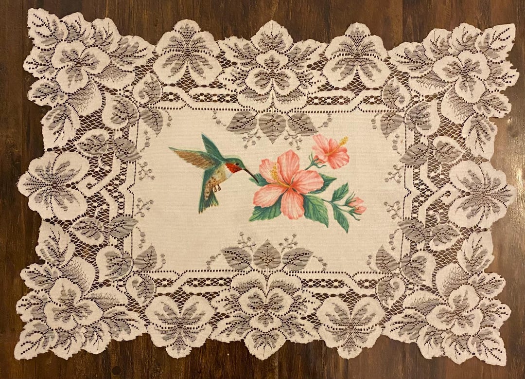 Vintage Rectangular Lace Hummingbird With Flowers Doily - Etsy