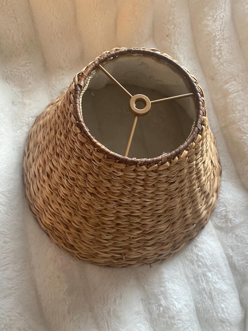 Vintage Wicker Water Hyacinth Spider Table Lamp Shade With Upholstered ...