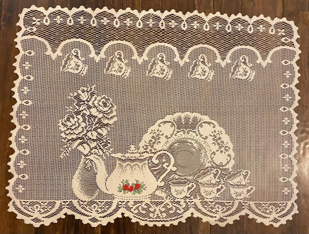 Vintage Heritage Lace Rectangular Doily With Vintage Tea Pot Set Design ...
