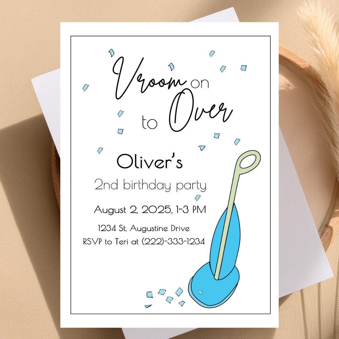 Vacuum Birthday Invitation, Editable Birthday Party Invitation, Vroom ...