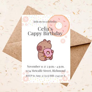 Capybara Party Invitation Editable Print Digital Birthday Cappy ...