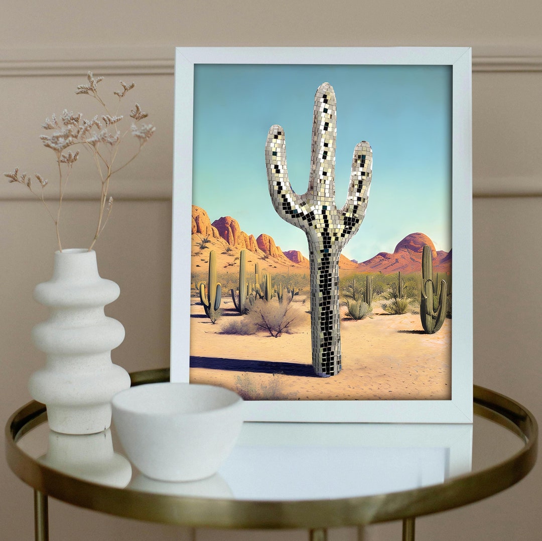 Disco Cactus Wall Art, Discoball Cactus Art Print, Discoball Painting ...