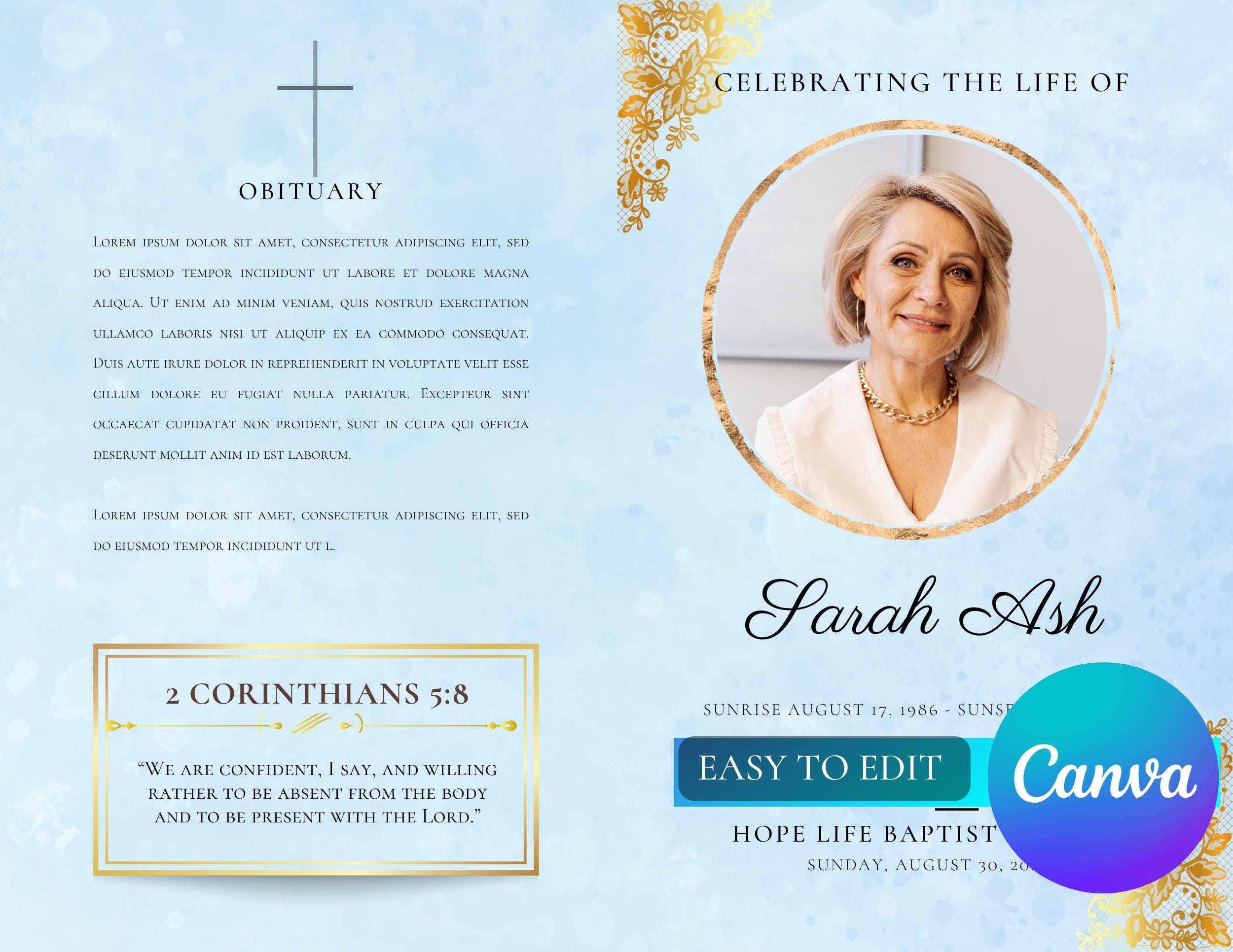 Editable Funeral Flyer Celebration of Life Funeral Brochure Funeral ...