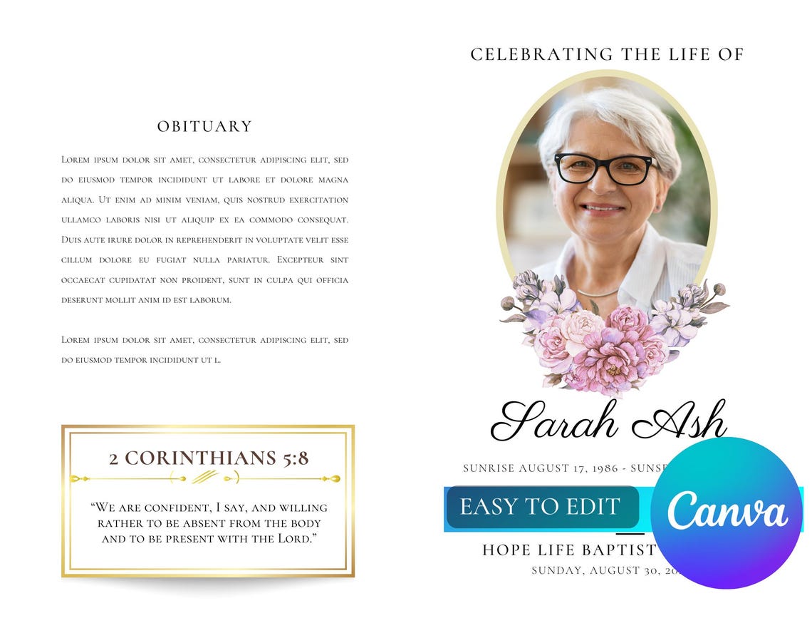 Editable Funeral Flyer Celebration of Life Funeral Brochure Funeral ...