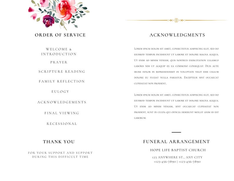 Editable Funeral Program Canva Template Funeral Handout Funeral ...