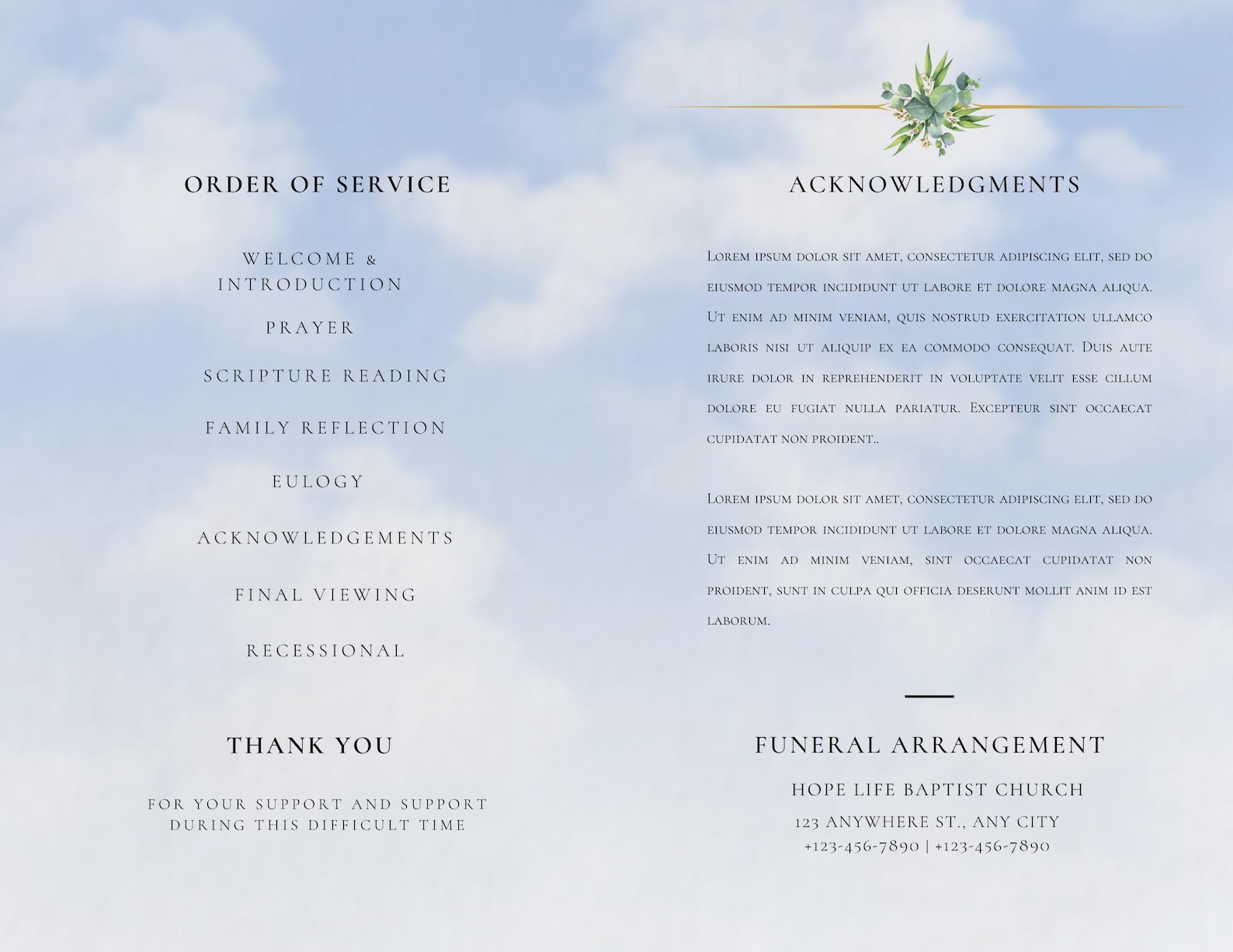 Editable Funeral Flyer Celebration of Life Funeral Brochure Funeral ...