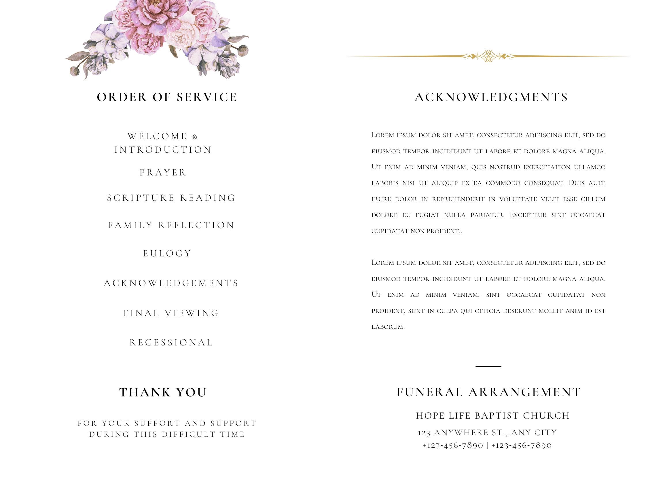 Editable Funeral Flyer Celebration of Life Funeral Brochure Funeral ...