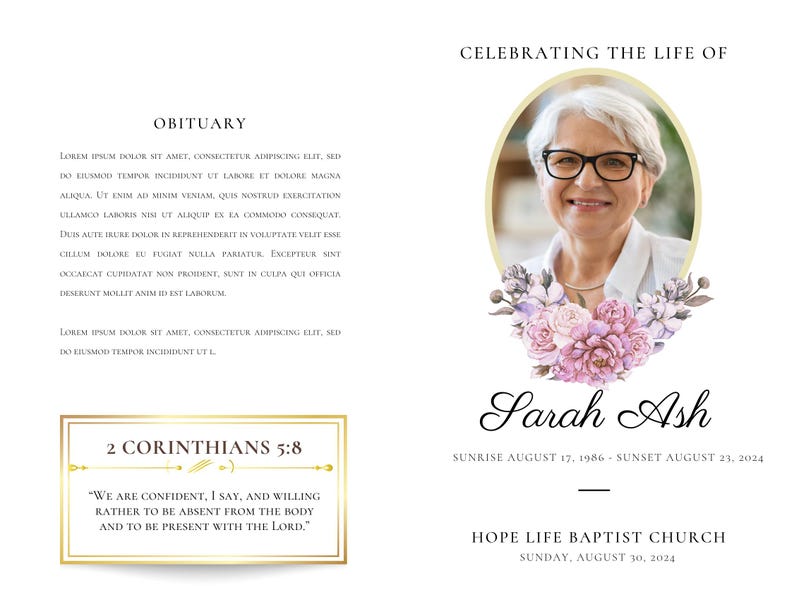 Editable Funeral Flyer Celebration of Life Funeral Brochure Funeral ...