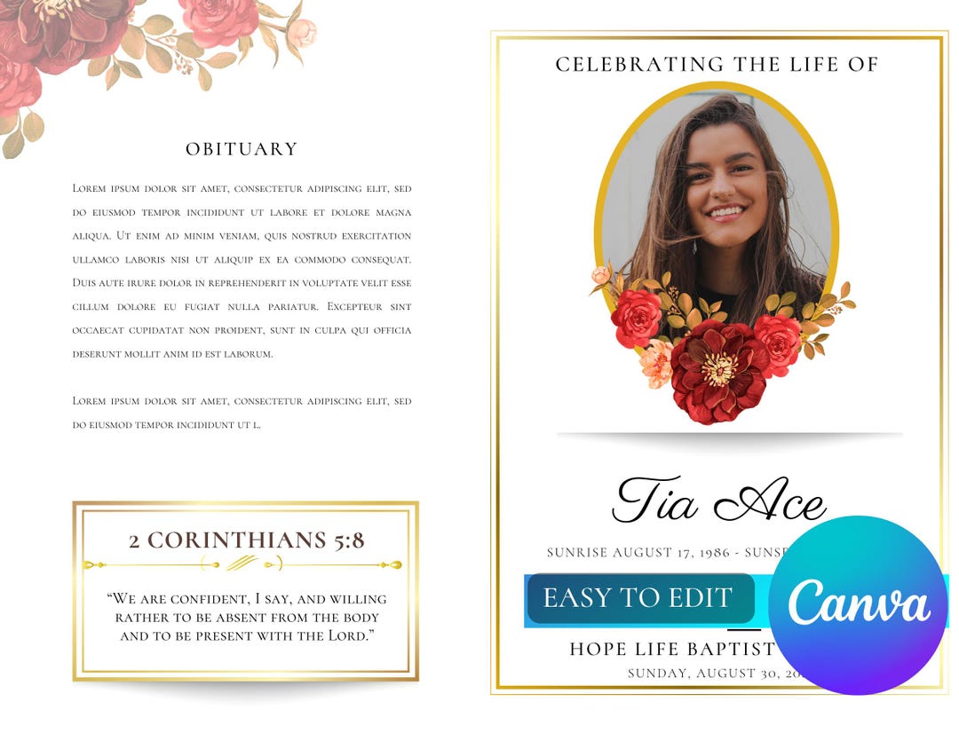 Editable Funeral Flyer Celebration of Life Funeral Brochure Funeral ...