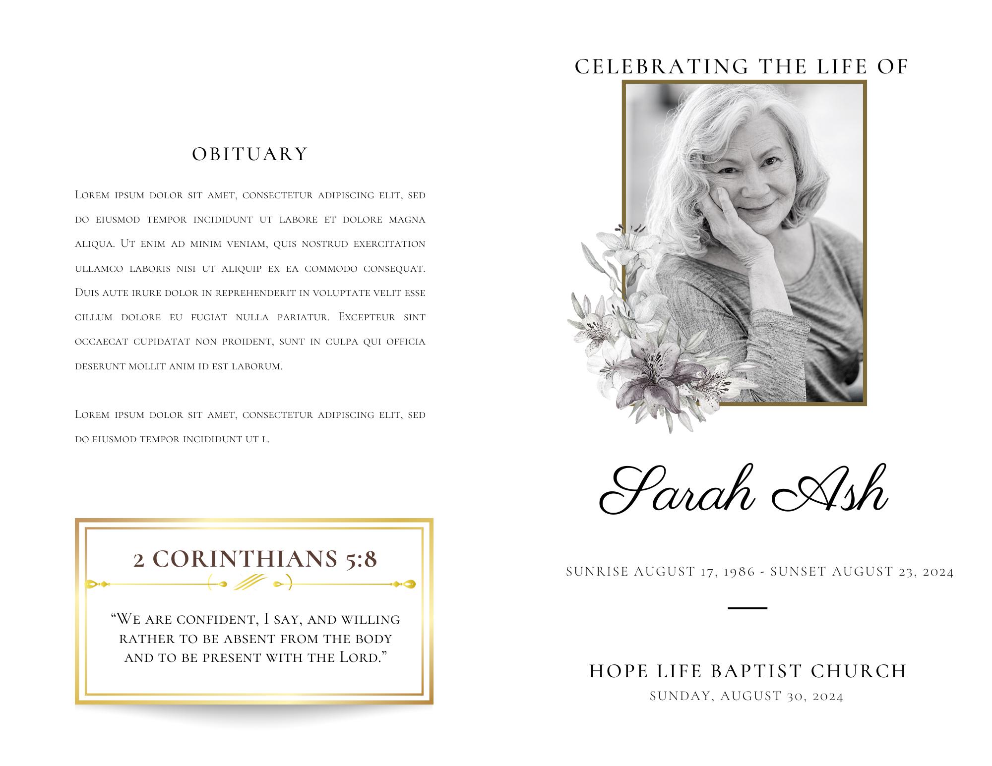 Editable Funeral Flyer Celebration of Life Funeral Brochure Funeral ...