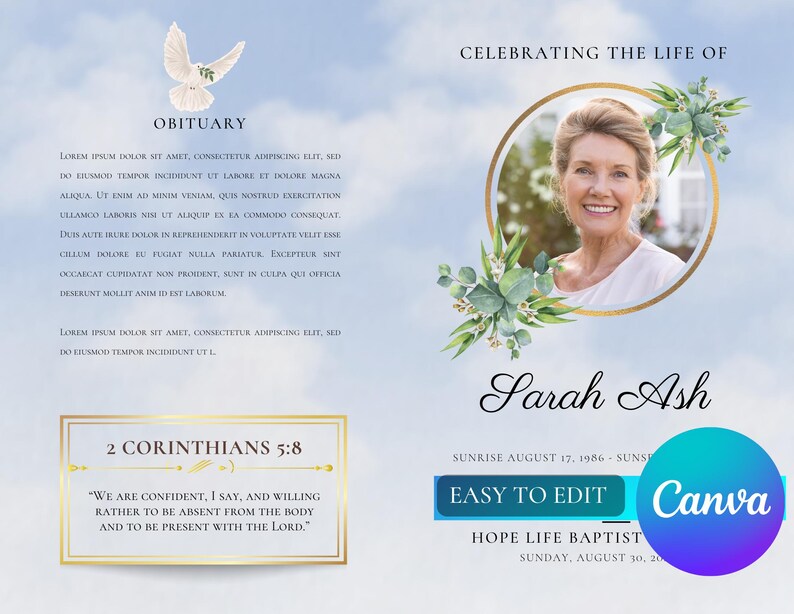 Editable Funeral Flyer Celebration of Life Funeral Brochure Funeral ...