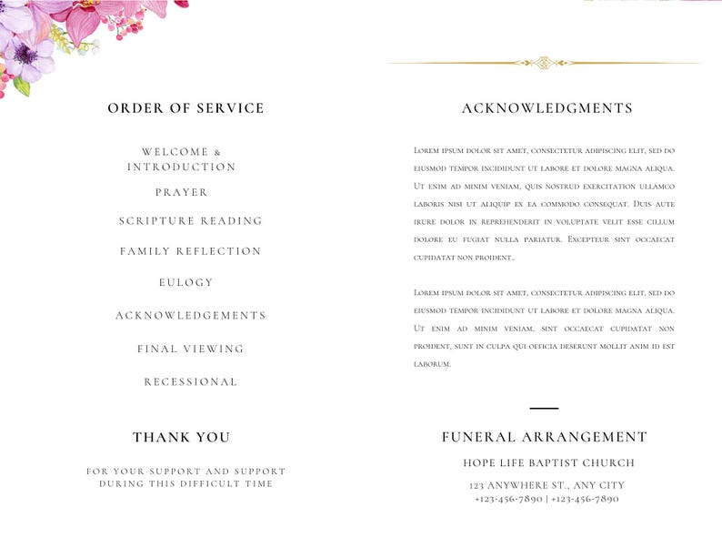Editable Funeral Flyer Celebration of Life Funeral Brochure Funeral ...