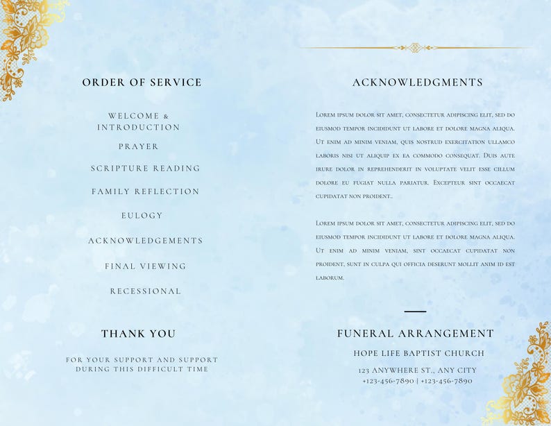 Editable Funeral Flyer Celebration of Life Funeral Brochure Funeral ...