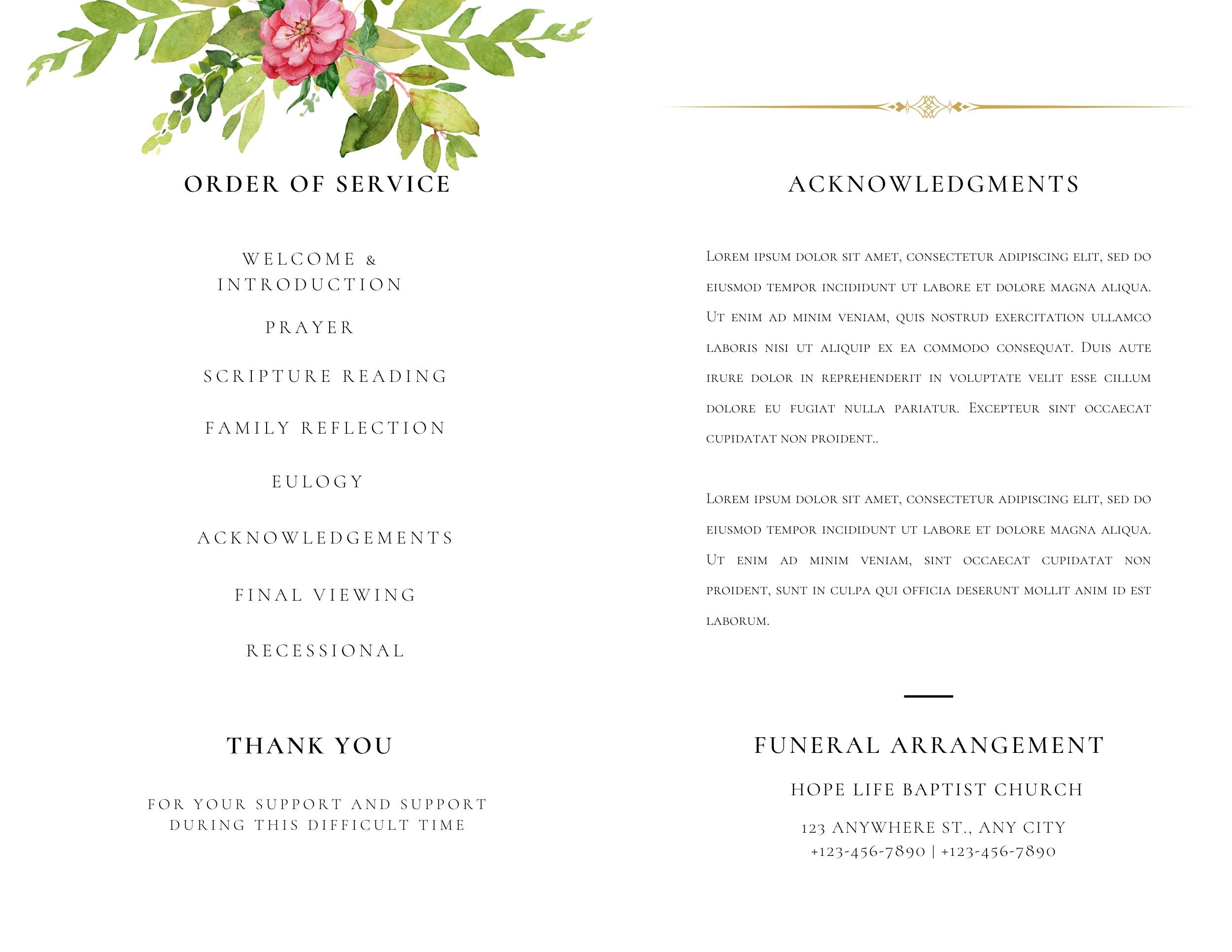 Editable Funeral Flyer Celebration of Life Funeral Brochure Funeral ...