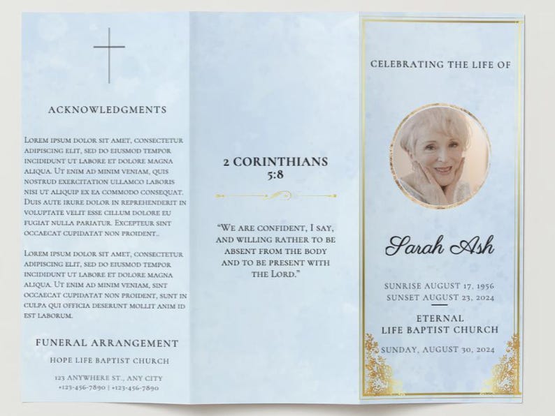 Editable Funeral Flyer Celebration of Life Funeral Brochure Funeral ...
